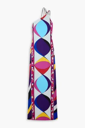 Emilio Pucci Pesci Embellished Oneshoulder Printed Cady Maxi Dress - Violet