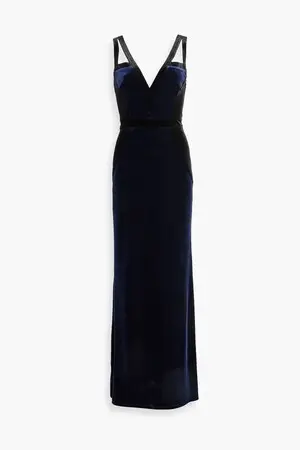 Marchesa Twotone Velvet Gown - Navy