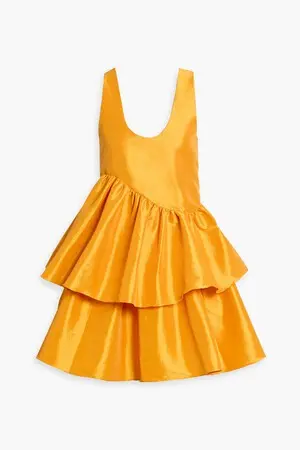 KIKA VARGAS Valeria Tiered Taffeta Mini Dress - Saffron