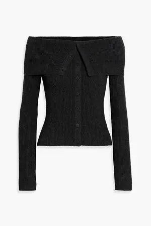 Naadam Offtheshoulder Ribbed Wool And Cashmere Blend Cardigan - Charcoal