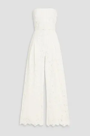 Simkhai Rebecca Strapless Belted Corded Lace Wideleg Jumpsuit - Ivory