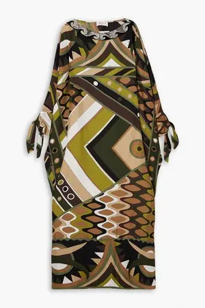 Emilio Pucci Beadembellished Printed Silktwill Kaftan - Leaf Green