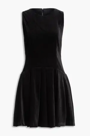 Alice + Olivia Alice Olivia Adley Pleated Velvet Mini Dress - Black
