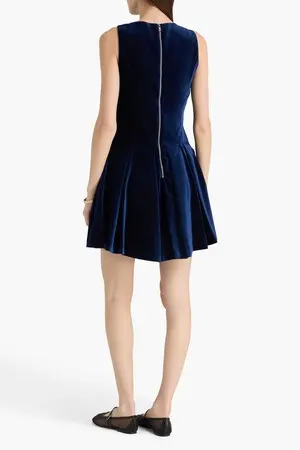 Alice + Olivia Pleated Velvet Mini Dress - Navy