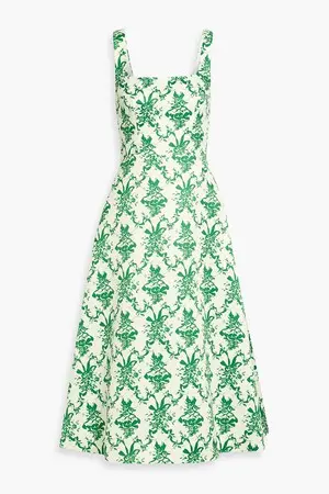 EMILIA WICKSTEAD Printed Faille Midi Dress - Green