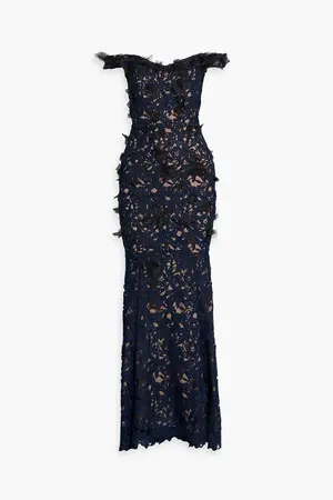 Marchesa Offtheshoulder Guipure Lace Gown - Navy
