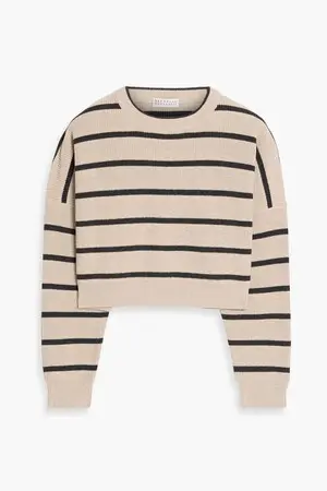 Brunello Cucinelli Cropped Striped Cotton Sweater