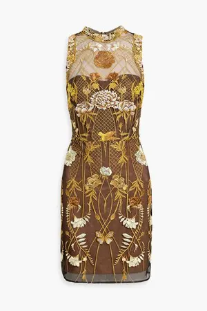 Marchesa Embroidered Tulle Mini Dress
