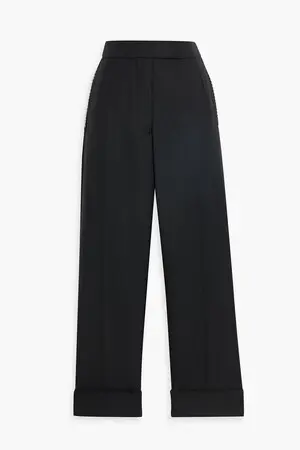 Thom Browne Cropped Faux Pearlembellished Wooltwill Straightleg Pants - Black