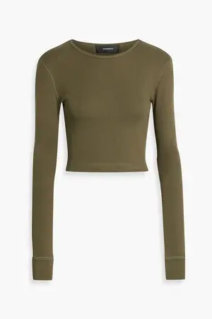 Wardrobe.NYC Cropped Stretchcotton Jersey Top - Army Green