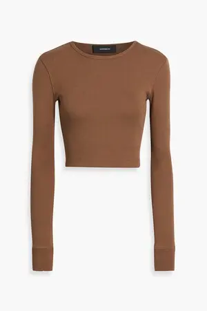 Wardrobe.NYC Cropped Stretchcotton Jersey Top Brown