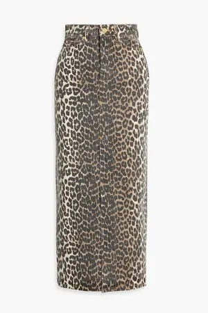 GANNI Leopardprint Denim Midi Skirt - Animal Print