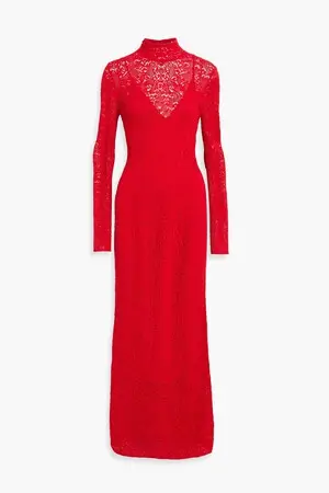Gabriela Hearst Lethe Wool And Silkblend Lace Turtleneck Maxi Dress - Red