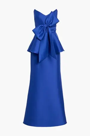 Badgley Mischka Strapless Bowdetailed Twill Gown - Royal Blue