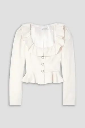Alessandra Rich Embellished Ruffled Cropped Woolcrepe Jacket