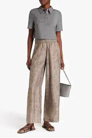 Brunello Cucinelli Printed Silksatin Wideleg Pants
