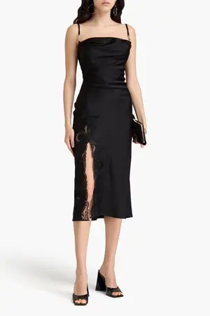 Versace Embellished Guipure Lace-paneled Satin Midi Dress