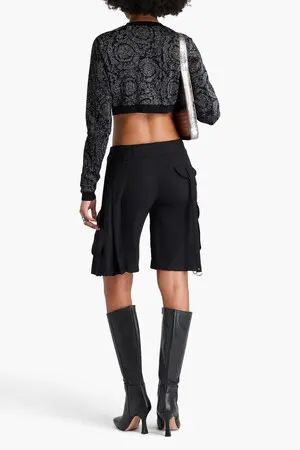 Versace Cropped Metallic Jacquardknit Cardigan