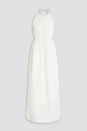 Max Mara Gathered Cottoncanvas Halterneck Maxi Dress - White