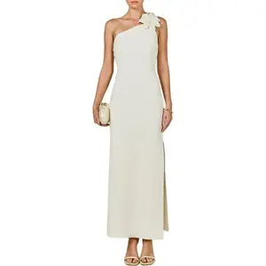Endless Rose Flower One-shoulder Knit Maxi Dress - Off White