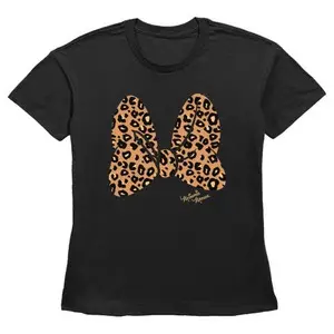 MICKEY & FRIENDS Cheetah Print Minnie Mouse Bow Graphic T-shirt - Black