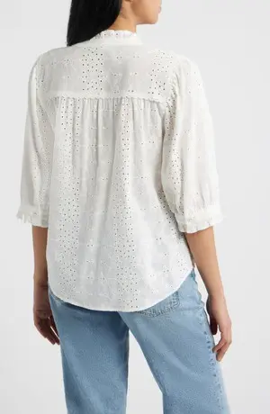 Wit & Wisdom Ruffle Collar Eyelet Button-up Shirt