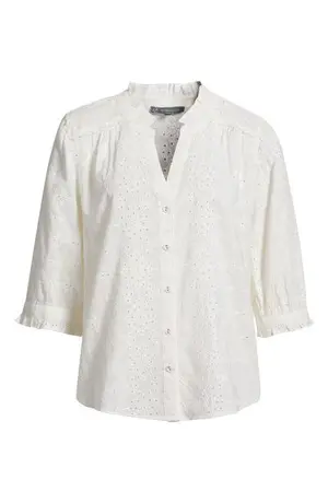 Wit & Wisdom Ruffle Collar Eyelet Button-up Shirt