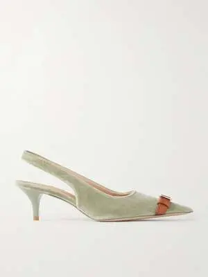 JW Anderson Buckle-embellished Leather-trimmed Velvet Slingback Pumps - Green
