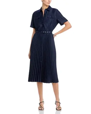 T Tahari Button Down Midi Dress - Dark Wash