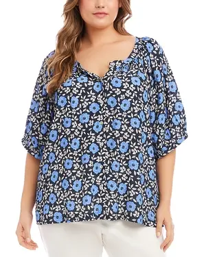 Karen Kane Puff Sleeve Peasant Top - Print