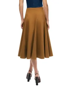 NOCTURNE Flared Midi Skirt - Camel