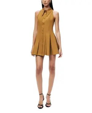 NOCTURNE Sleeveless Pleated Mini Dress - Camel