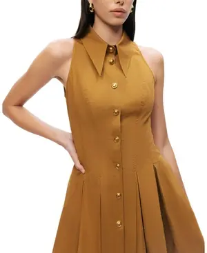 NOCTURNE Sleeveless Pleated Mini Dress - Camel