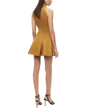 NOCTURNE Sleeveless Pleated Mini Dress - Camel
