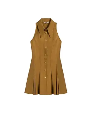 NOCTURNE Sleeveless Pleated Mini Dress - Camel
