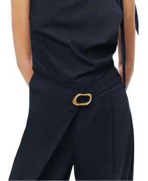 NOCTURNE Asymmetric Buckle Pants - Black