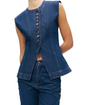 NOCTURNE Button-front Denim Vest - Navy