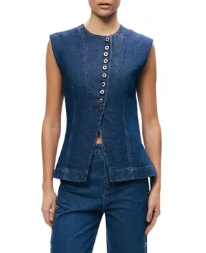 NOCTURNE Button-front Denim Vest - Navy