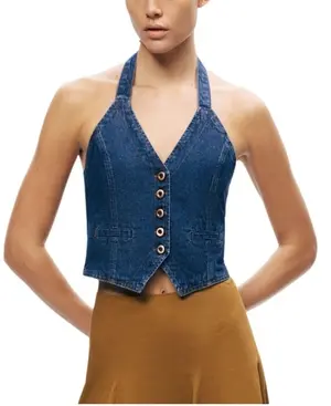 NOCTURNE Halter Neck Denim Vest - Navy