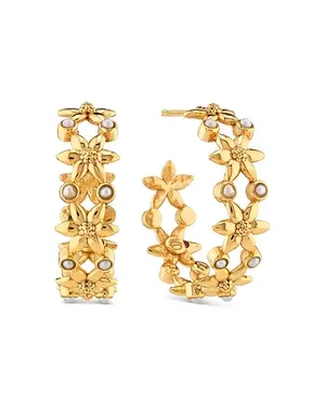 CAPUCINE DE WULF Jasmine Imitation Pearl Flower Hoop Earrings - Pearl White