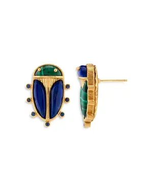 CAPUCINE DE WULF Multi Gemstone Scarab Mismatch Stud Earrings