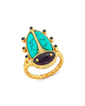 CAPUCINE DE WULF Amethyst & Scarab Grande Ring - Turquoise