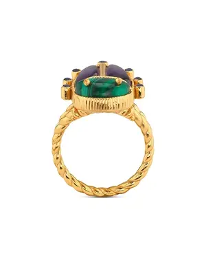 CAPUCINE DE WULF Malachite & Amethyst Scarab Grande Ring