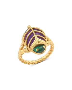 CAPUCINE DE WULF Amethyst & Turquoise Scarab Petite Ring Amethyst