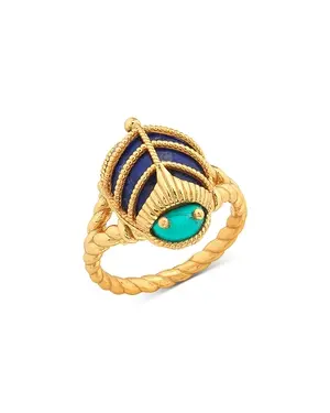 CAPUCINE DE WULF Amethyst & Turquoise Scarab Petite Ring Gold/lapis