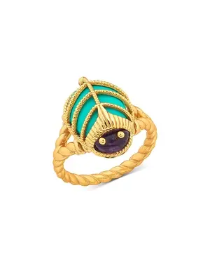 CAPUCINE DE WULF Amethyst & Turquoise Scarab Petite Ring Turquoise