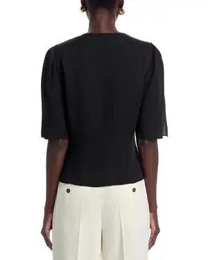 Theory Round Sleeved Silk Top - Black