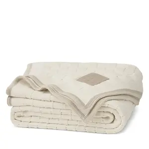 BOLL & BRANCH Basketweave Knit Cotton Throw Blanket - Cream/pewter/sand