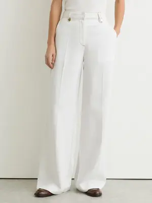 REISS Lyocell Topstitched Wide-leg Trousers - White
