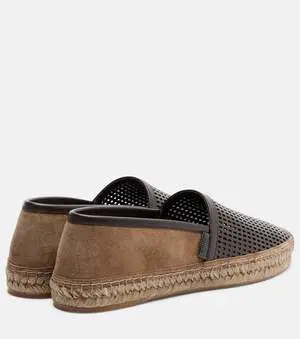 Brunello Cucinelli Monili Leather And Suede Espadrilles